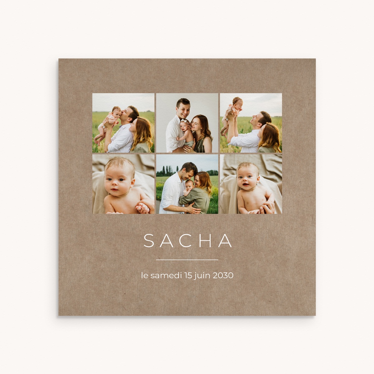 Faire-part de Naissance Multiphotos Kraft, Carré Simple | Echantillon ...