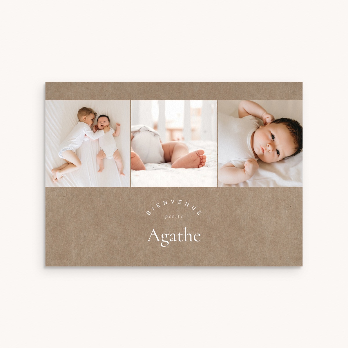 Faire-part de Naissance Trio de Photos Kraft, Rectangle Simple ...