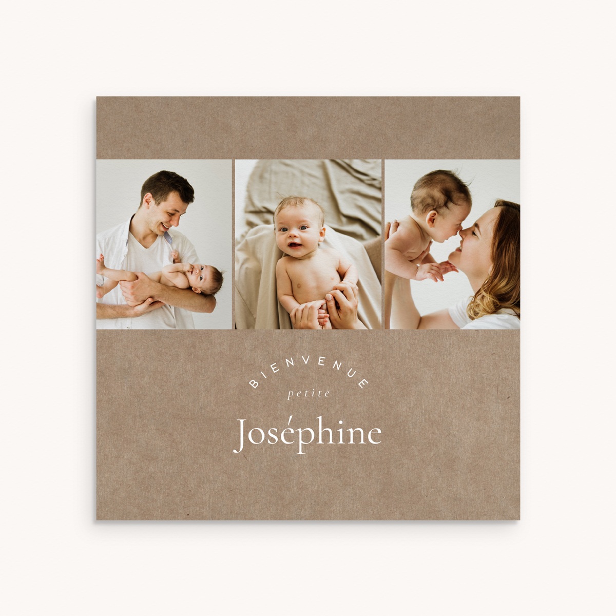Faire-part de Naissance Trio de Photos Kraft, Carrée Simple ...